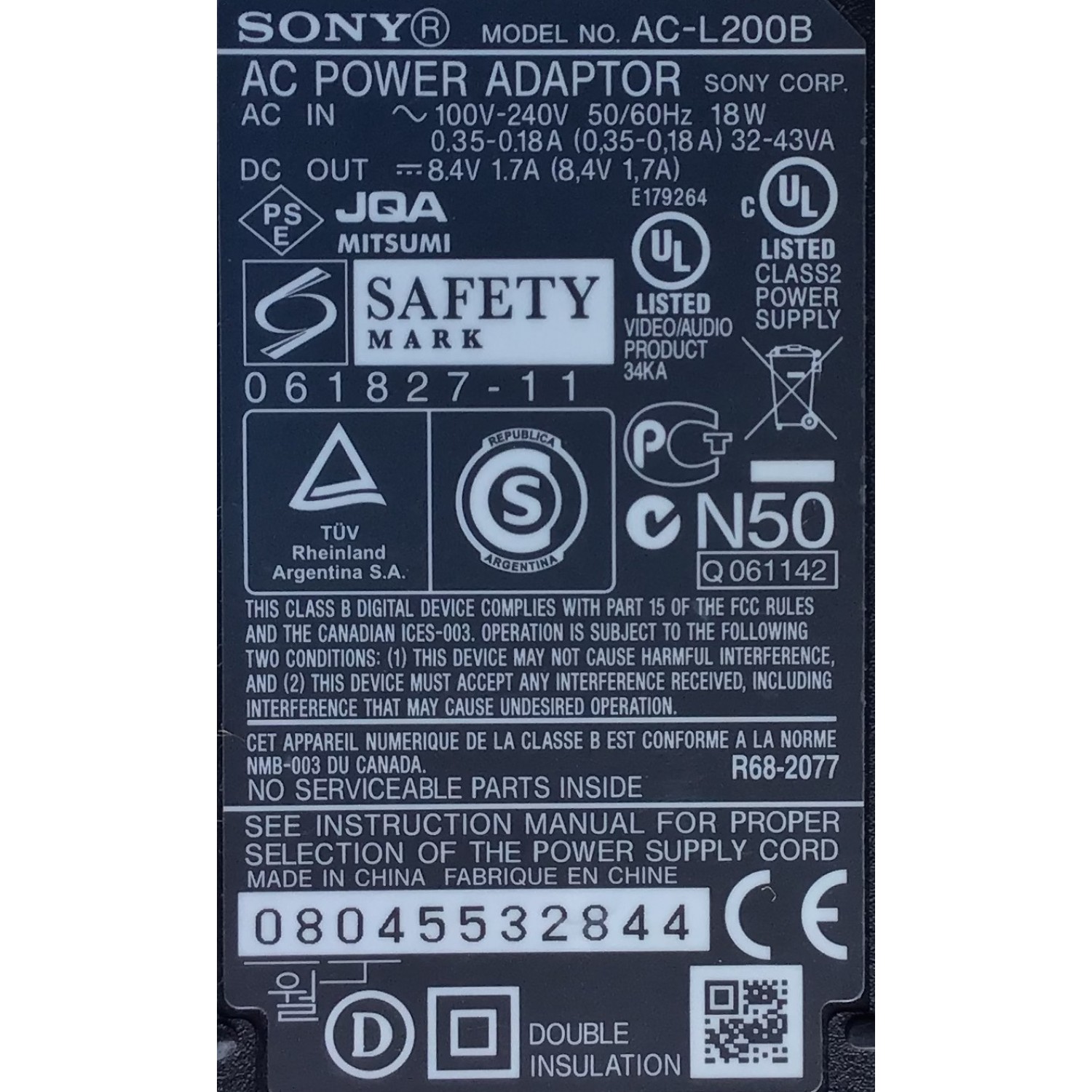 ADAPTADOR SONY VCA / NUMERO DE PARTE 061827-11 / 34KA / N50 / Q061142 ...