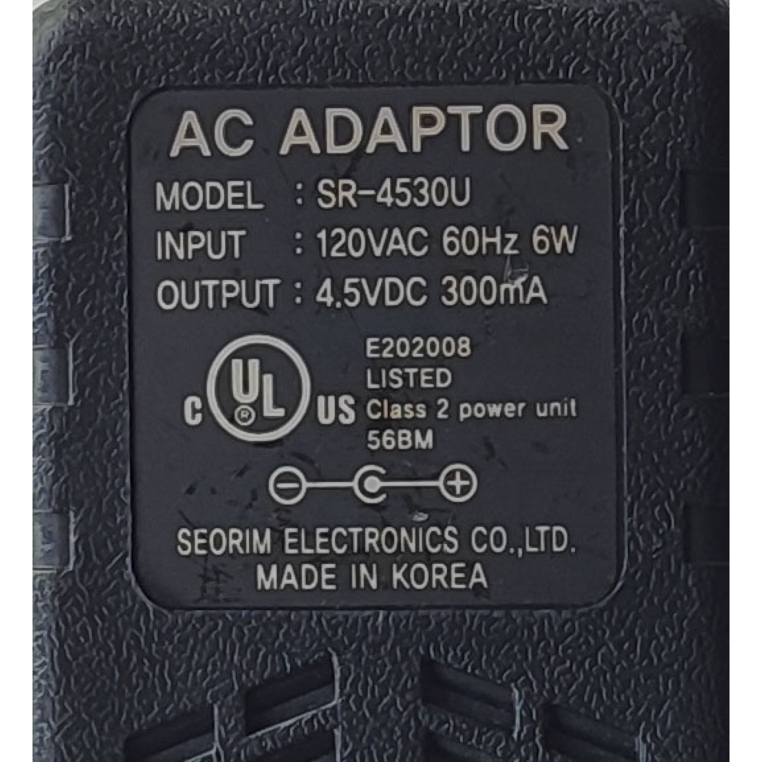 ADAPTADOR AC / NUMERO DE PARTE SR-4530U / INPUT: 120 VAC 60HZ 6W ...