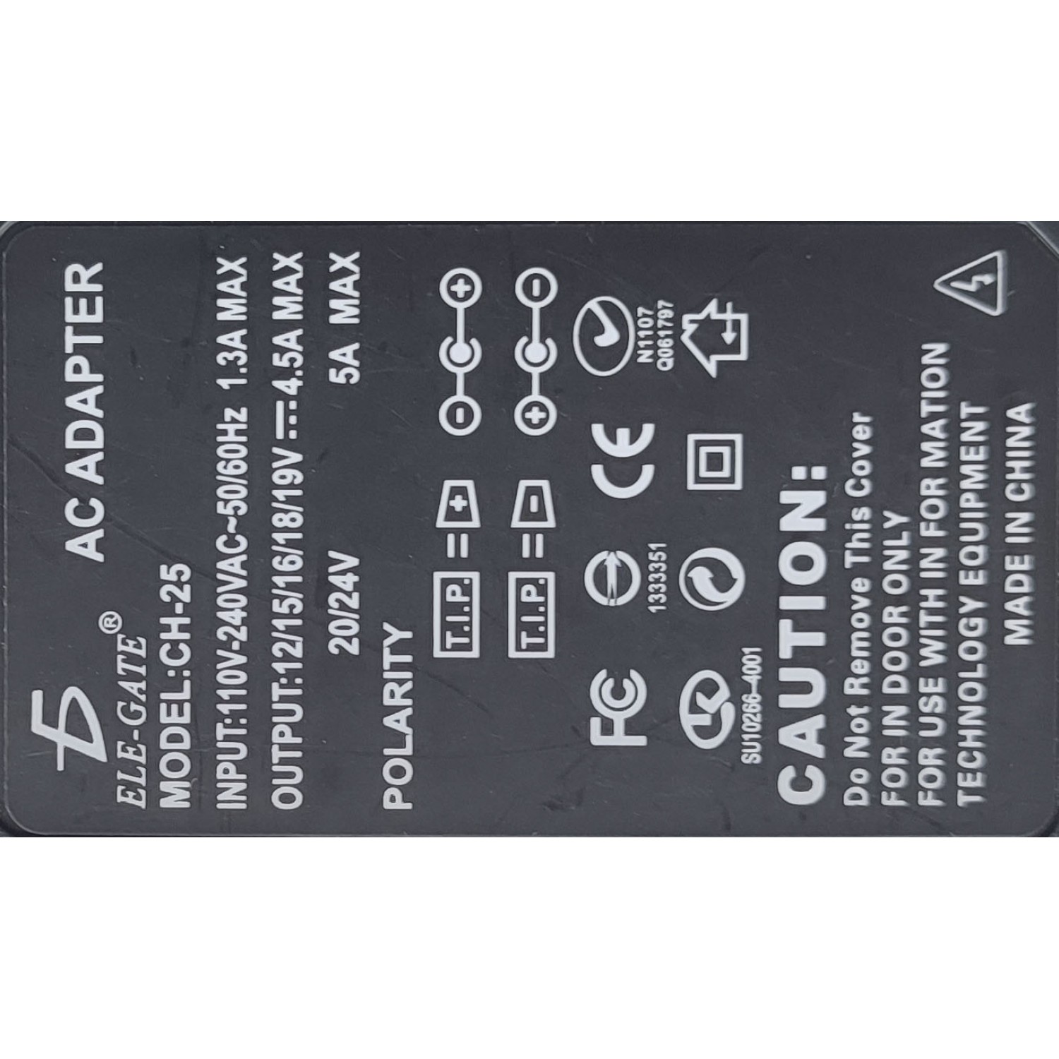 ADAPTADOR AC ELE-GATE / NUMERO DE PARTE CH-25 INPUT: 110-240 VAC - 50 ...