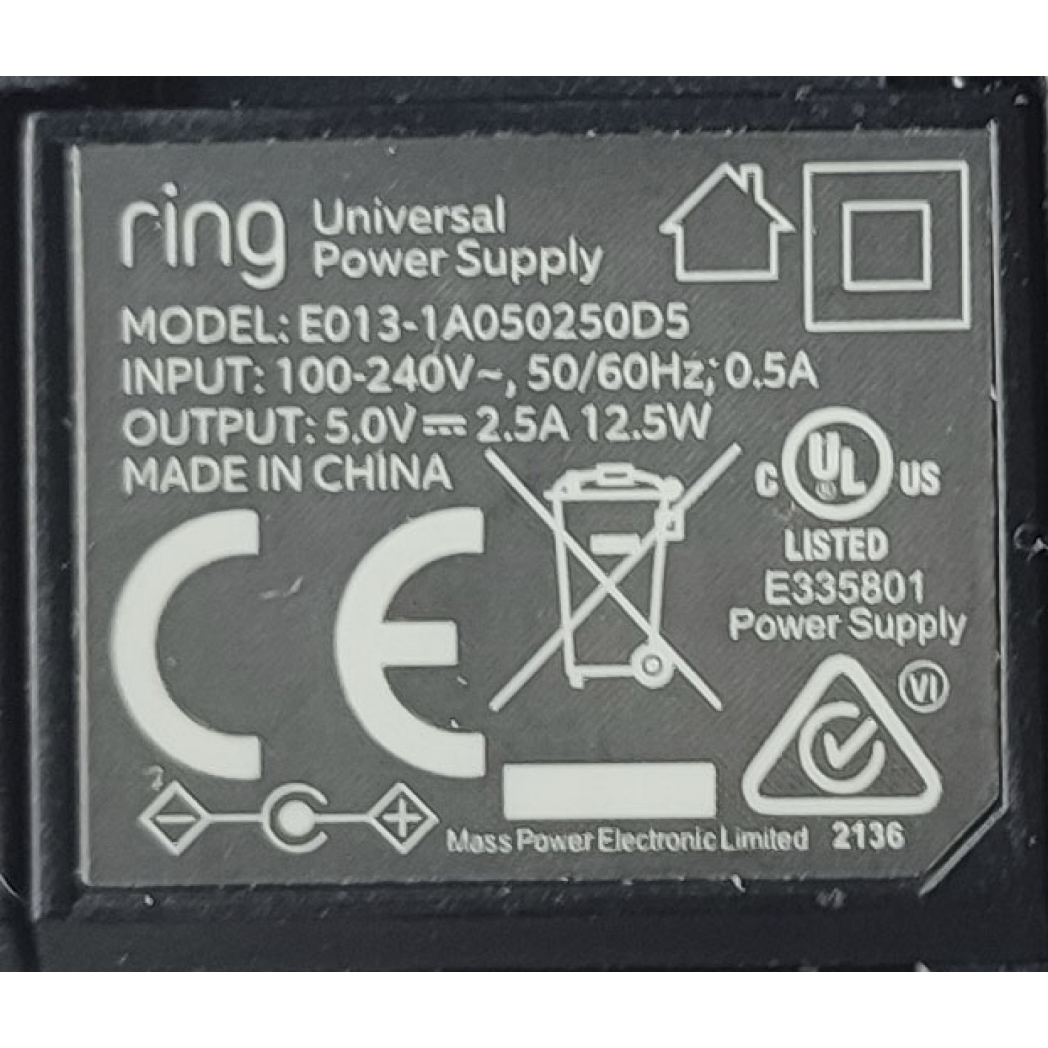 ADAPTADOR AC RING E013-1A050250D5 5.0V - 2.5A
