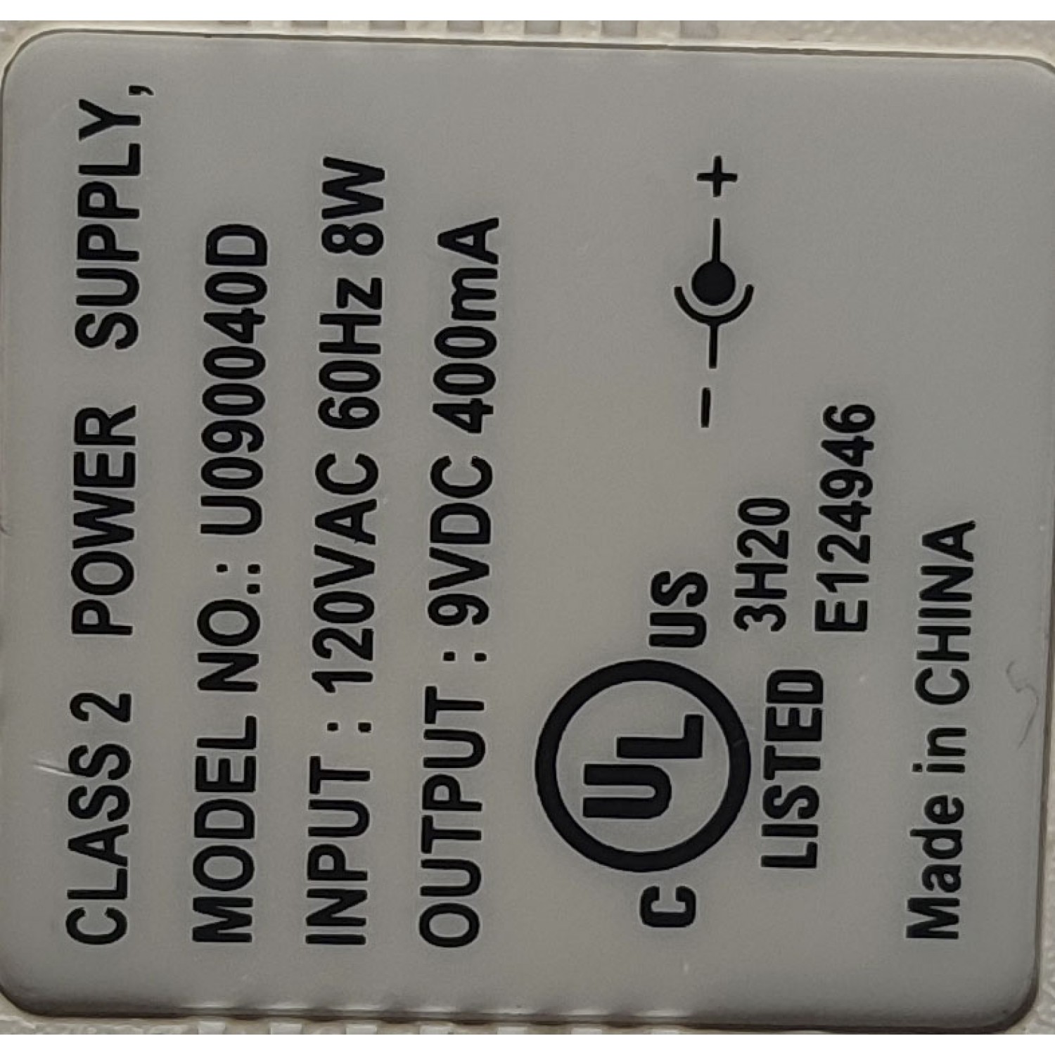 ADAPTADOR AC / NUMERO DE PARTE U090040D / INPUT: 120 VAC 60HZ 8W ...