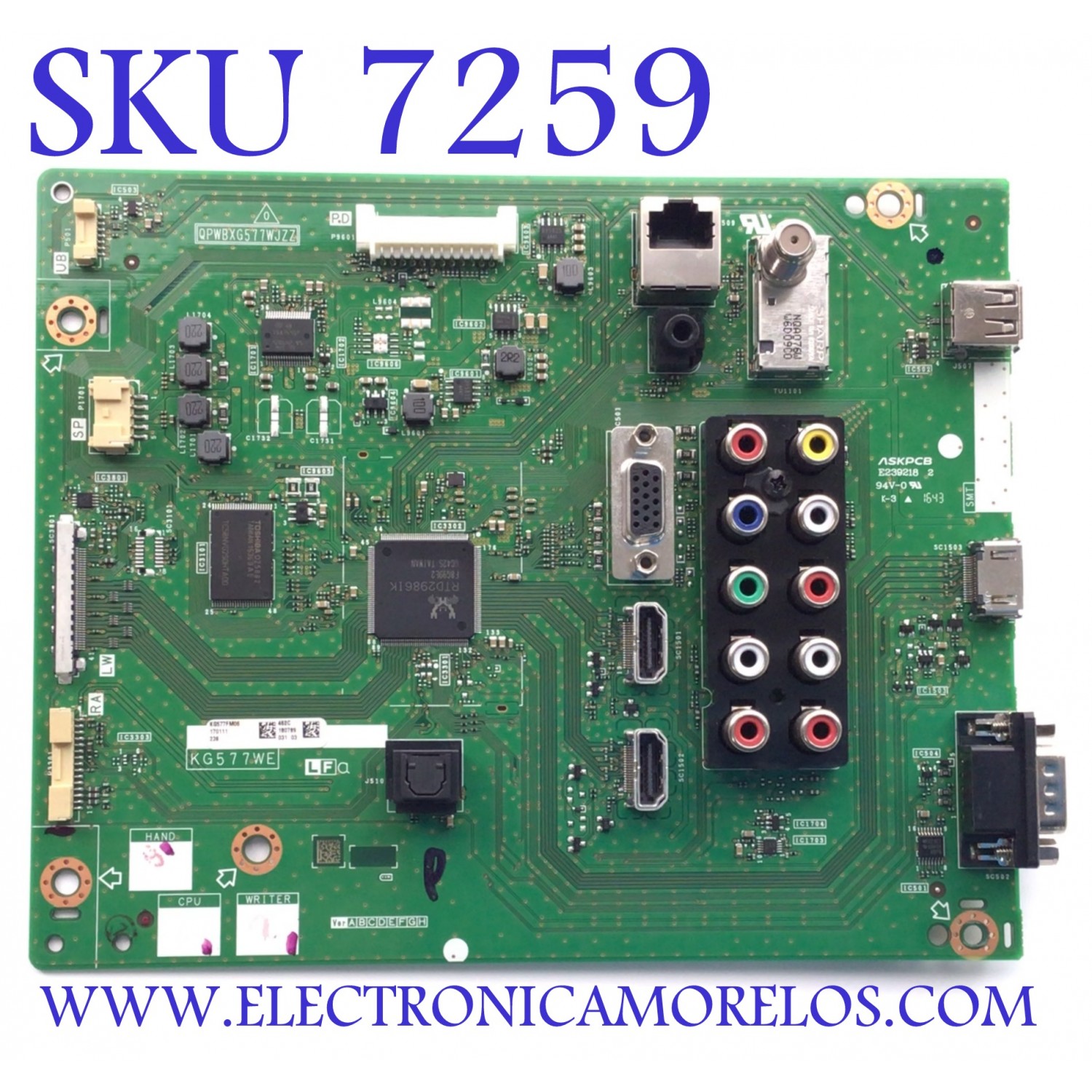 MAIN PARA TV SHARP / NUMERO DE PARTE KG577FM06 462 / KG577WE ...